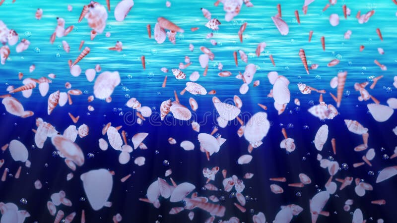 Flying Many Sea Shells in Blue Water. Collection of Realistic Shellfish ...