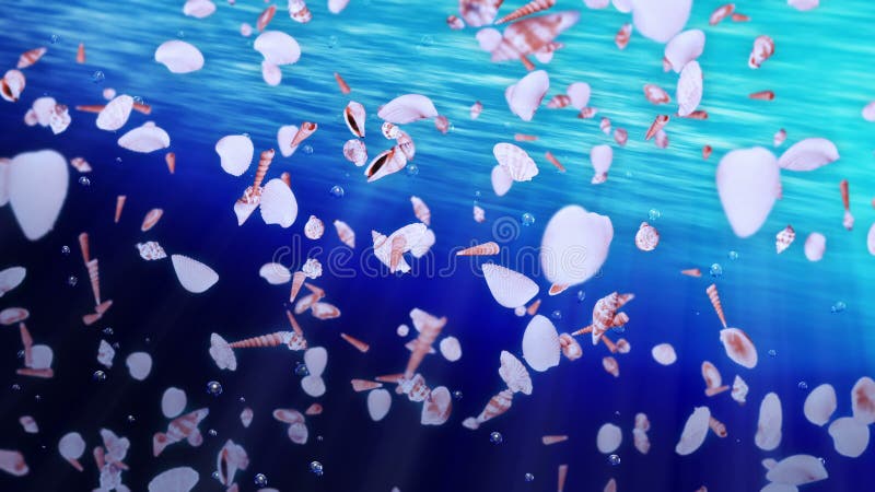 Flying Many Sea Shells in Blue Water. Collection of Realistic Shellfish ...