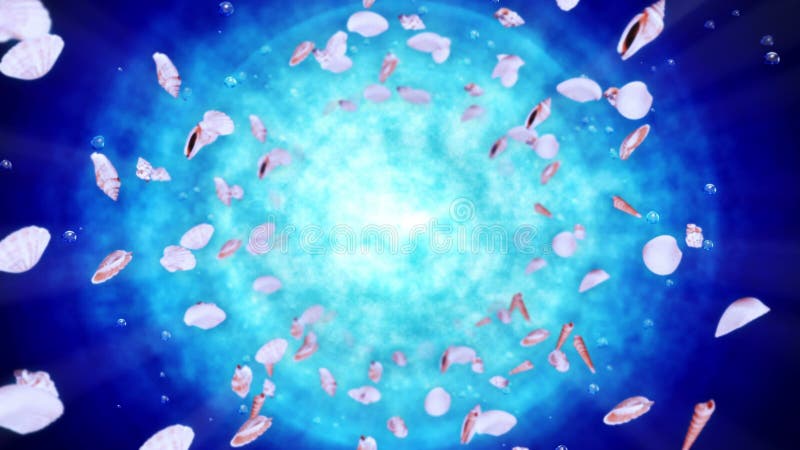 Flying Many Sea Shells in Blue Water. Collection of Realistic Shellfish ...