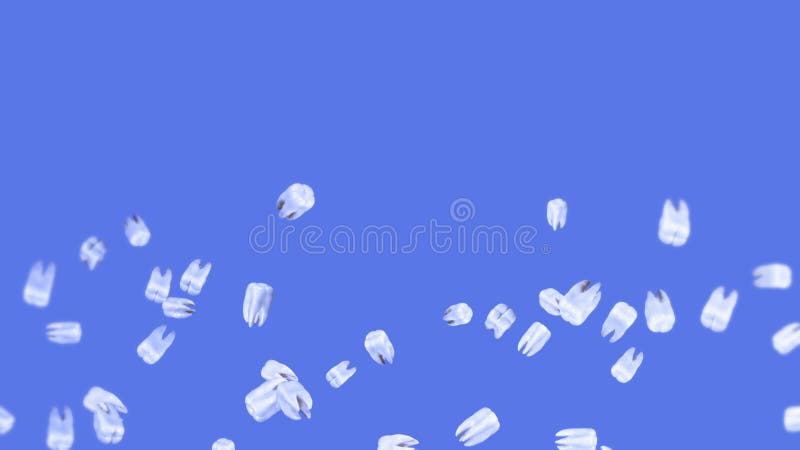 Flying Many White Teeth on Blue Background. Dental Care Concept. 3D ...