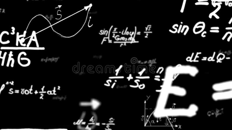 Formulas and Symbols of Mathematics Drawn with Chalk on a Green Board ...