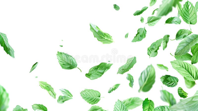 Flying Mint Leaves on a White Background Stock Photo - Image of macro ...