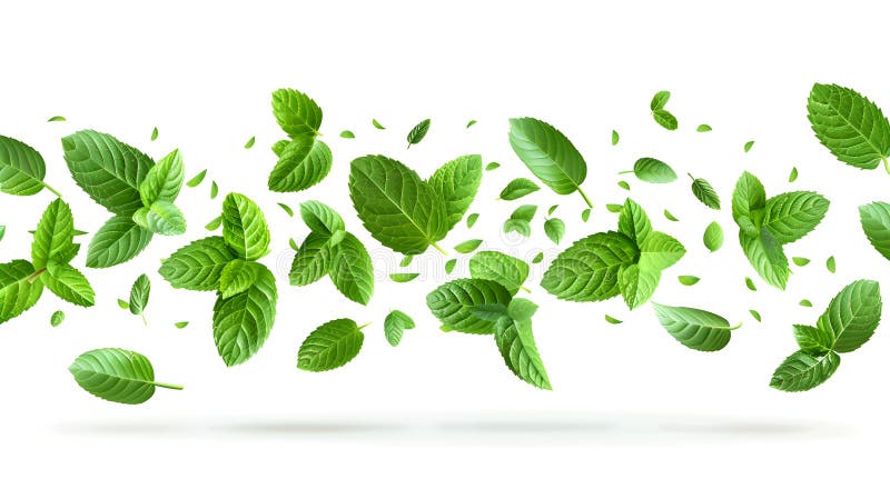 Flying Mint Leaves on a White Background Stock Photo - Image of nature ...