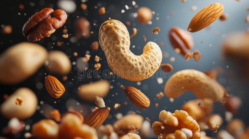 Flying Mixed Nuts on Dark Background Stock Illustration - Illustration ...