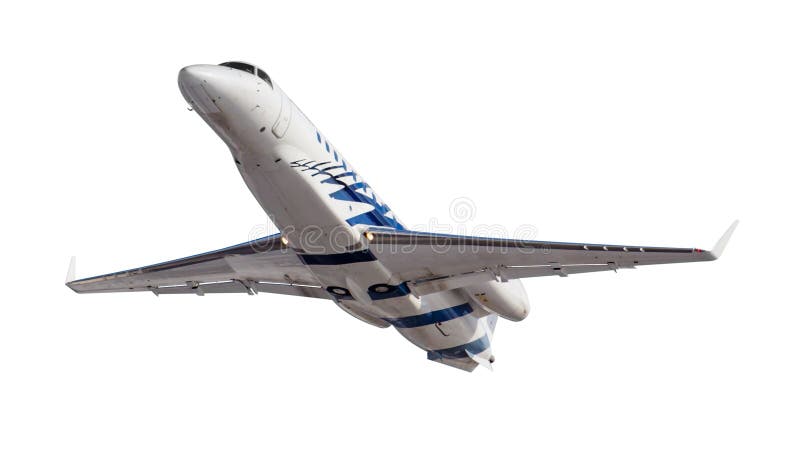 Flying Modern Business Jet Isolated on a White Background. Front View ...