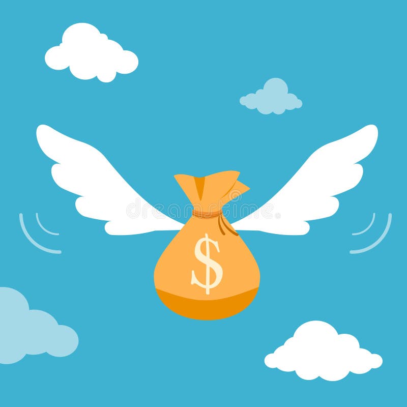 Flying money sack. stock vector. Illustration of bank - 118930502