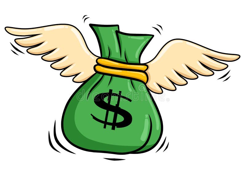 Dollar Money Bag With Wings Line Clipart Image Isolated On White ...