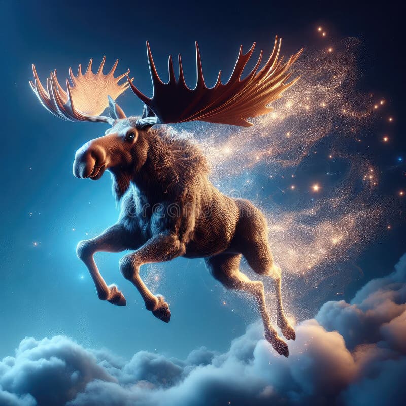 Flying Moose on Cloud 3d Render Stock Illustration - Illustration of ...