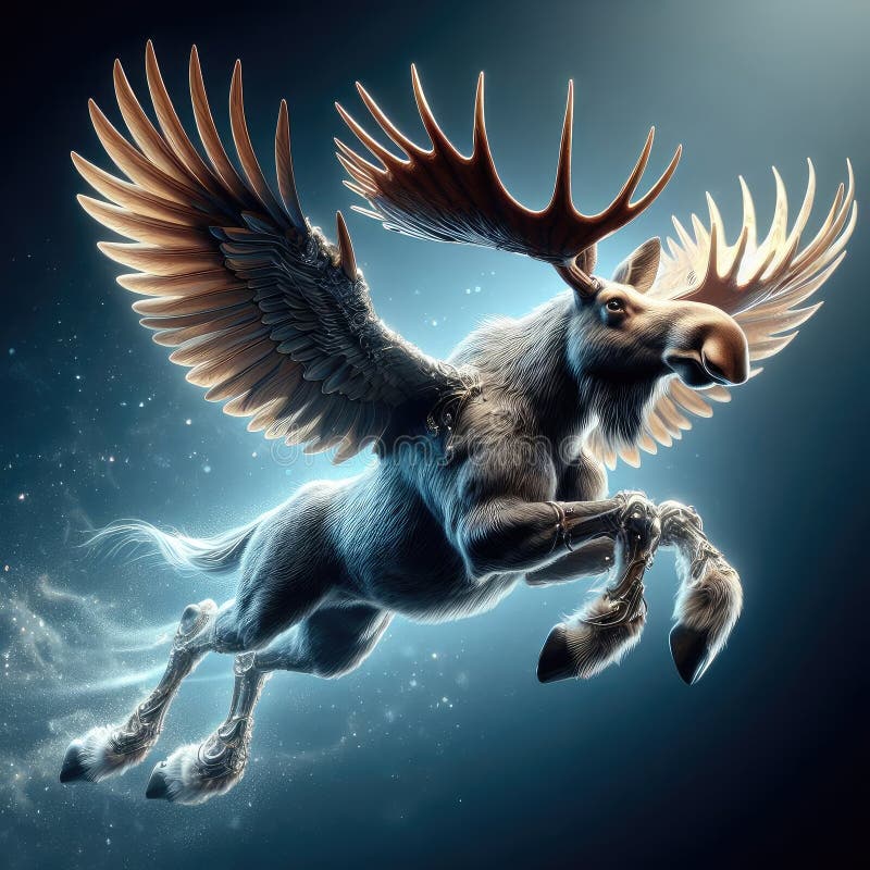 Flying Moose on Cloud 3d Render Stock Illustration - Illustration of ...