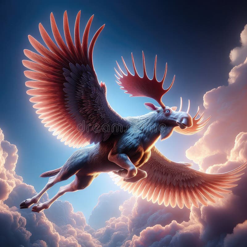 Flying Moose on Cloud 3d Render Stock Illustration - Illustration of ...