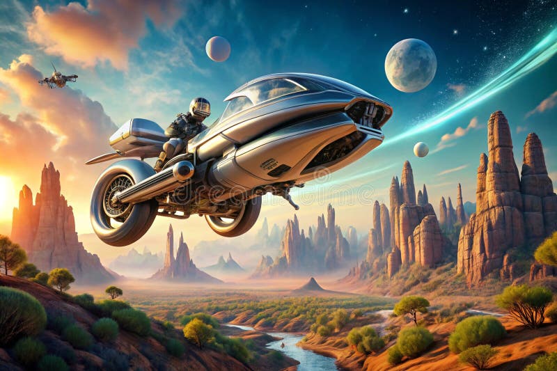 Flying Motorcycle in an Alien World. Generative AI Stock Illustration ...