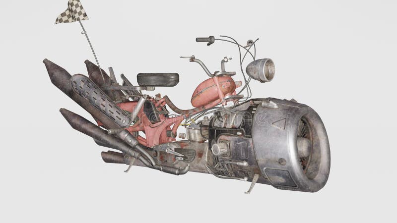 Flying motorcycle with jet stock image. Image of tire - 335091799