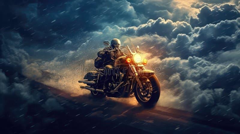 Flying Motorcycle in a Storm. Generative AI Stock Image - Image of ...