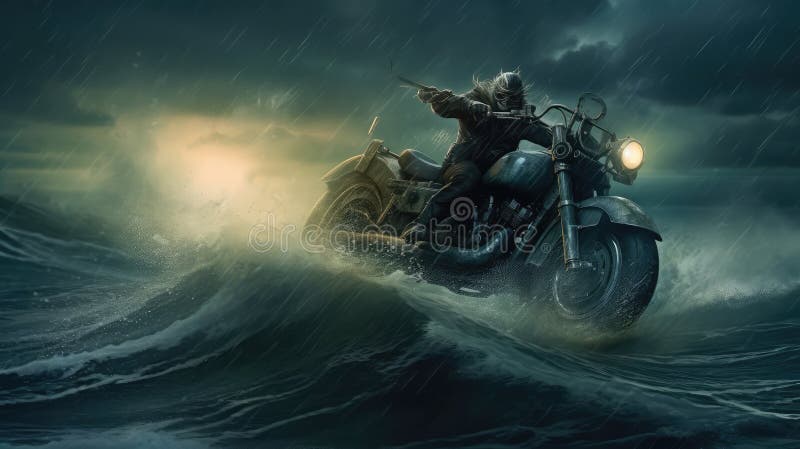 Flying Motorcycle in a Storm. Generative AI Stock Image - Image of ...