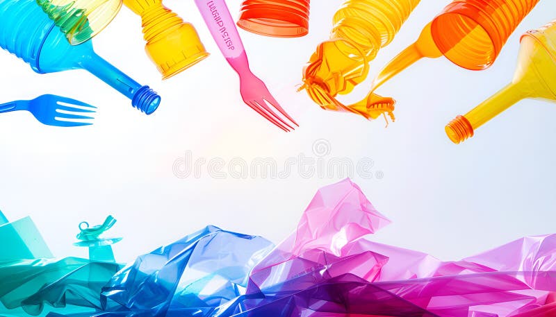 Flying Multi-colored Disposable Plastic Tableware. the Concept of ...