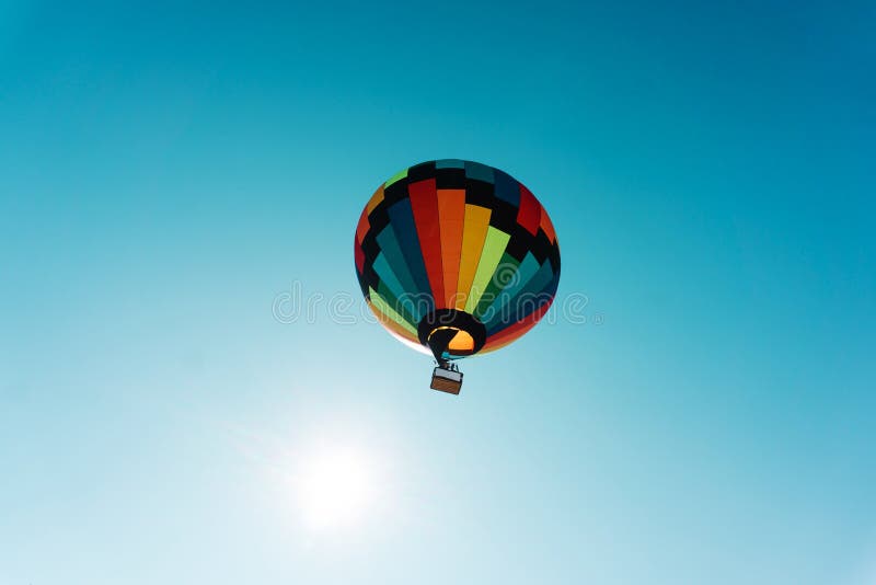 Flying in a Multi-colored Hot Air Balloon. Bottom Up View Stock Photo ...