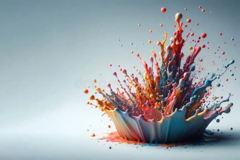 Flying, Multi-colored Paint Splatters Hitting the Surface. Space for ...
