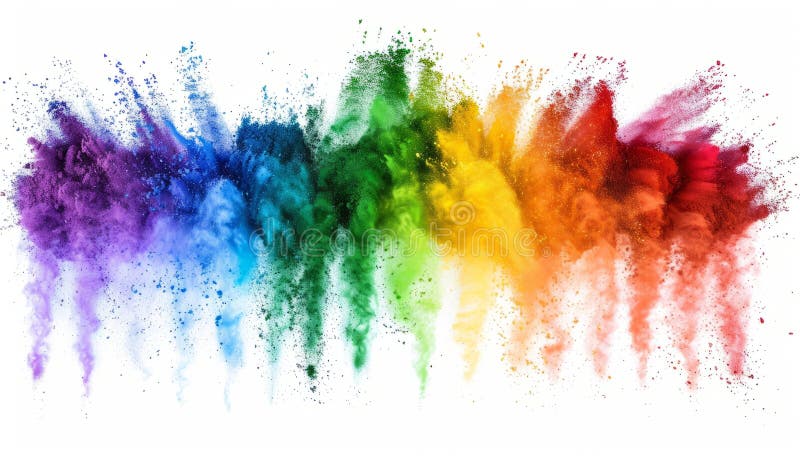 Flying Multi-colored Powder of Rainbow Colors on a White Background ...