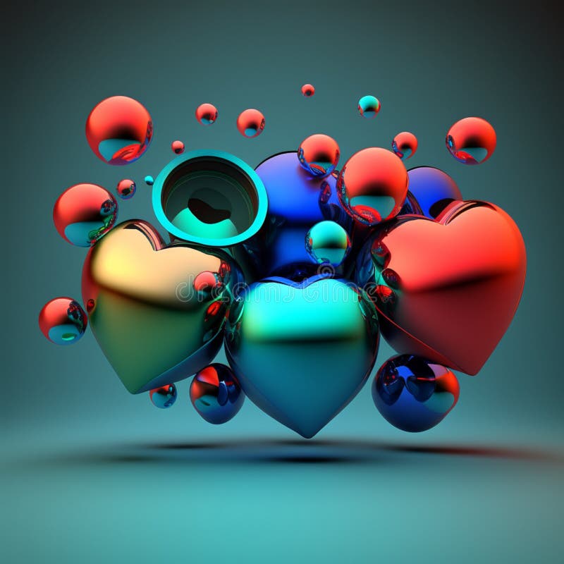 Flying Multicolored Heart Balls, Generative AI Stock Illustration ...