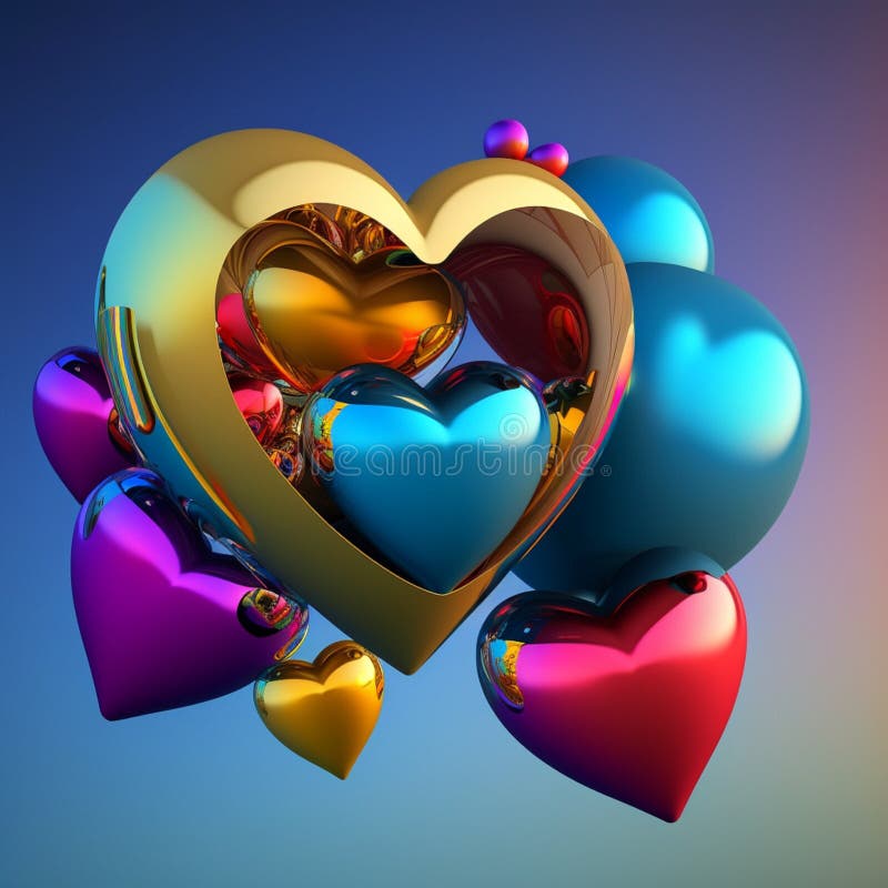 Flying Multicolored Heart Balls, Generative AI Stock Illustration ...