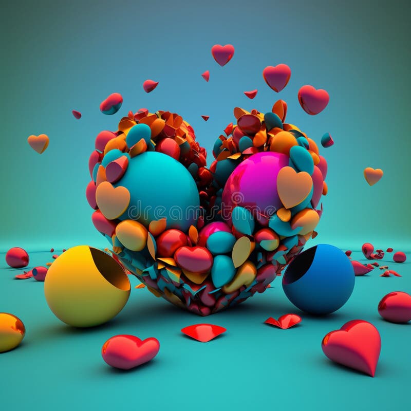 Flying Multicolored Heart Balls, Generative AI Stock Illustration ...