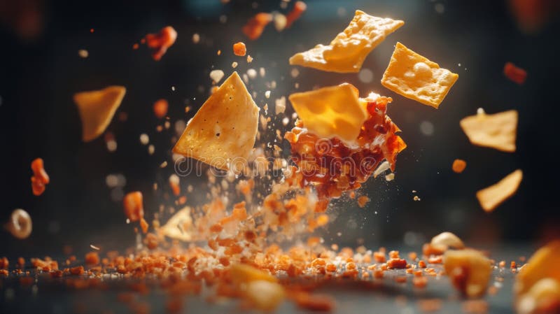 Flying Nachos and Tortilla Chips with Seasoning Stock Illustration ...