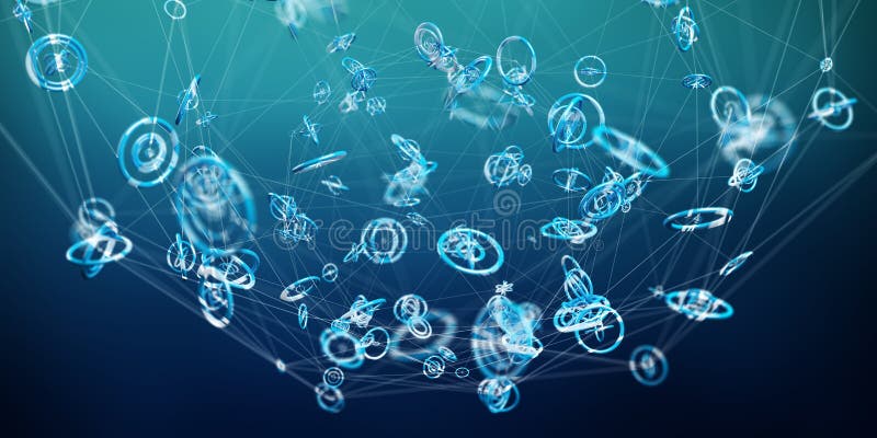 Flying Network Connection Interface Rendering Stock Illustrations ...