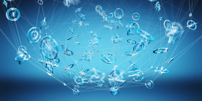 Flying Network Connection Interface Rendering Stock Illustrations ...