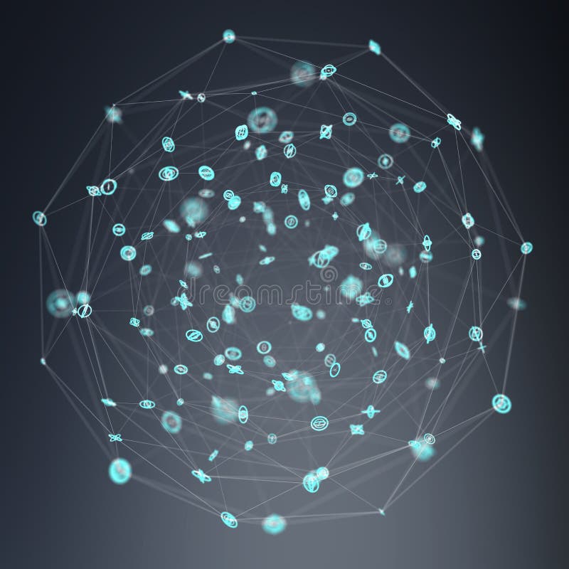 Flying Network Connection Interface 3D Rendering Stock Illustration ...