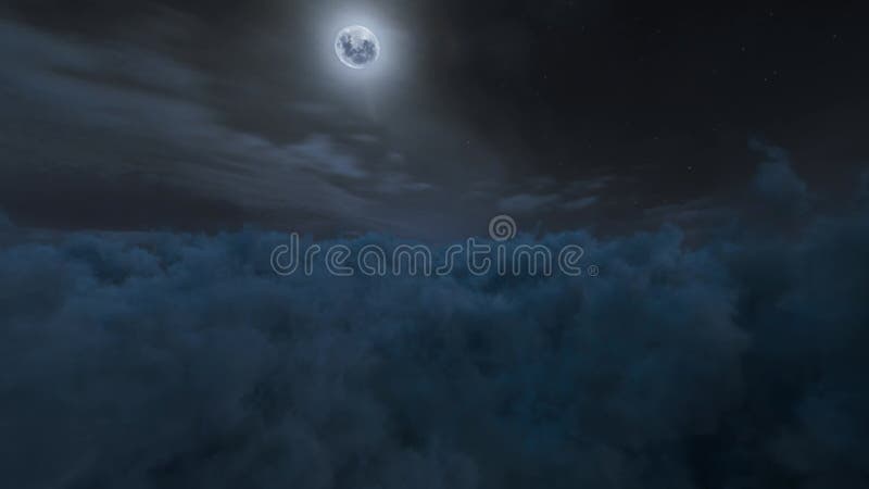 Flying through the Night Dark Blue Clouds with Moon Infinite Loop Stock ...