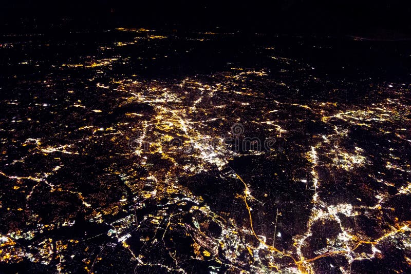 Flying at Night Over Cities Below Stock Image - Image of horizon ...