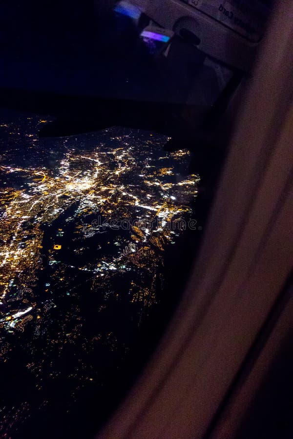 Flying at Night Over Cities Below Stock Image - Image of hemisphere ...