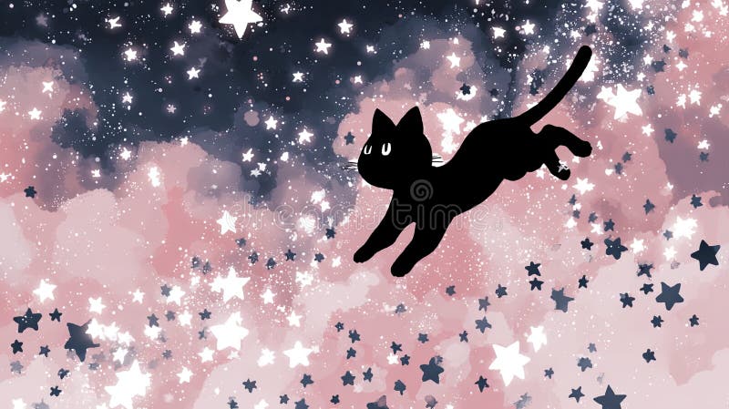 Flying Ninja Cat in Starry Sky - Playful and Whimsical Illustration ...