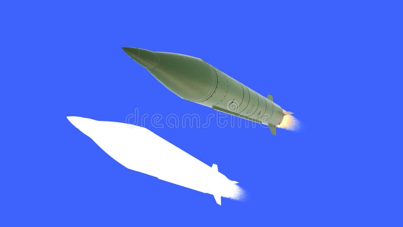 Flying Nuclear Ballistic Rocket with Alpha Mask. Fire of Rocket ...