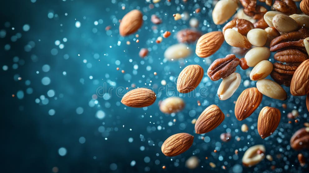 Flying Nuts Create a Mesmerizing Display Against an Abstract Background ...