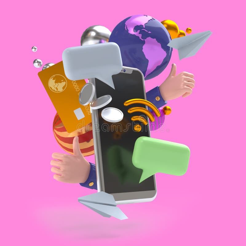 Flying Objects of Communications and Social Networks. -3D Rendering ...