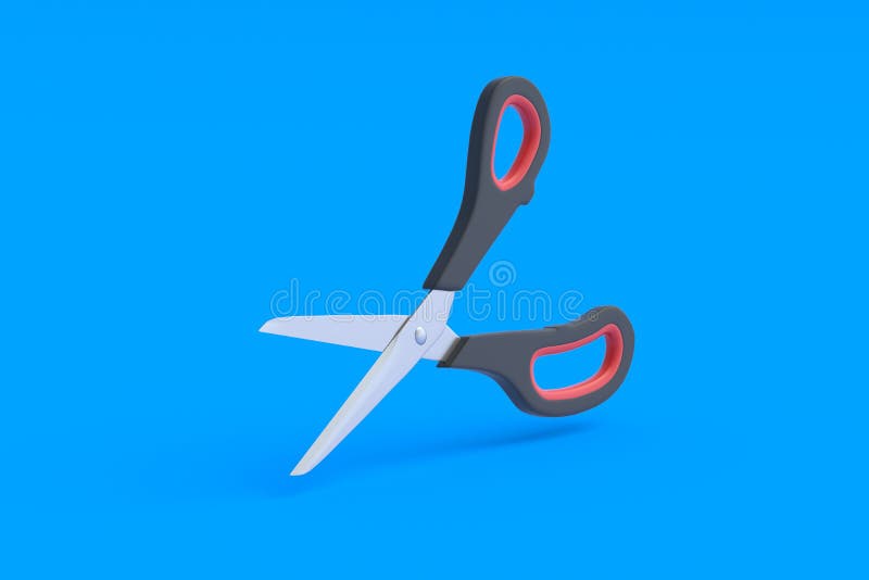 Flying Open Scissors on Blue Background Stock Illustration ...