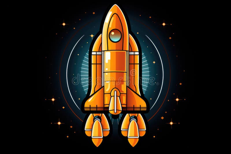 Flying Orange Rocket Ship stock photo. Image of galaxy - 293151210