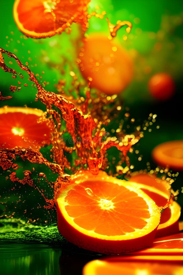 Flying A Orange Slices With Water Splashing Generative Ai Stock Illustration Illustration Of