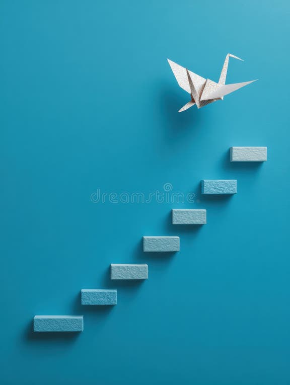 Flying Origami Crane Over Learning Milestones Chart Symbolizes ...