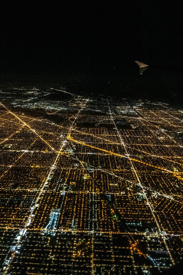 Flying Over Chicago Illinois at Night Stock Image - Image of great ...