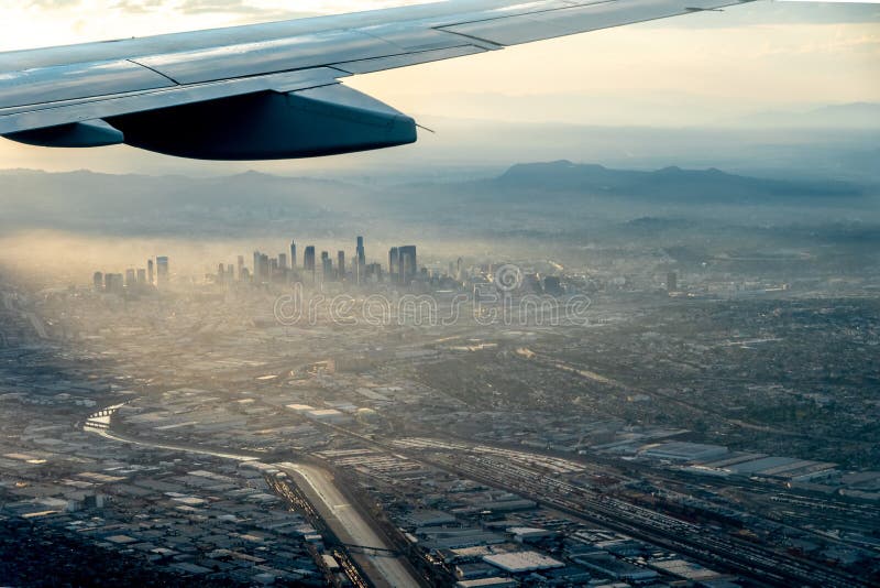 Flying Over City of Los Angeles at Sunset Stock Image - Image of ...