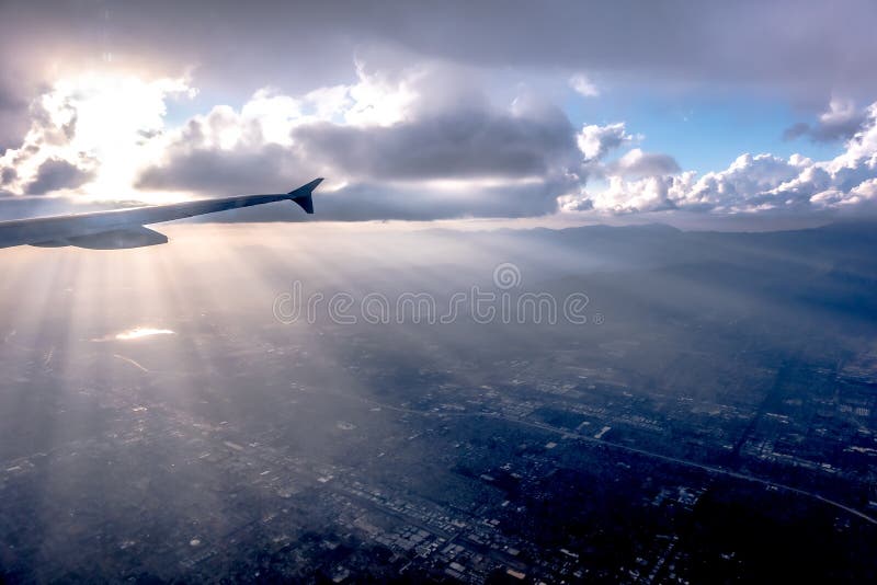 Flying Over City of Los Angeles at Sunset Stock Photo - Image of cars ...