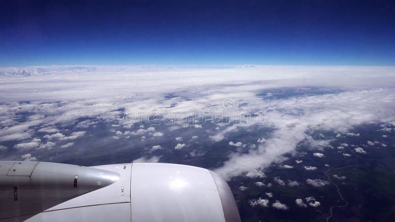 Flying Over the Clouds. View from Plane Aircraft. Stock Image - Image ...