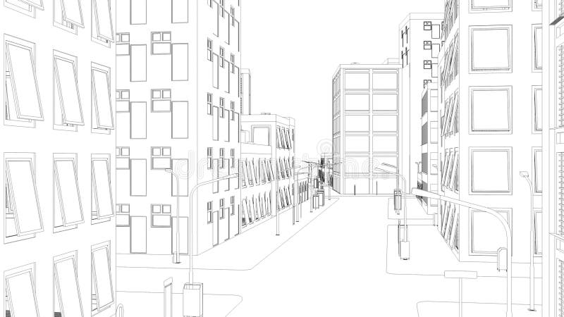 3d Drawing City Top View Line Art Blueprint Sketch Town Stock Video ...