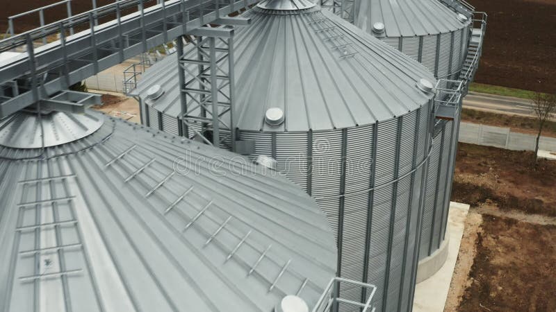 Flying Over the Grain Elevator for Storage. Tanks for Storage of Wheat ...