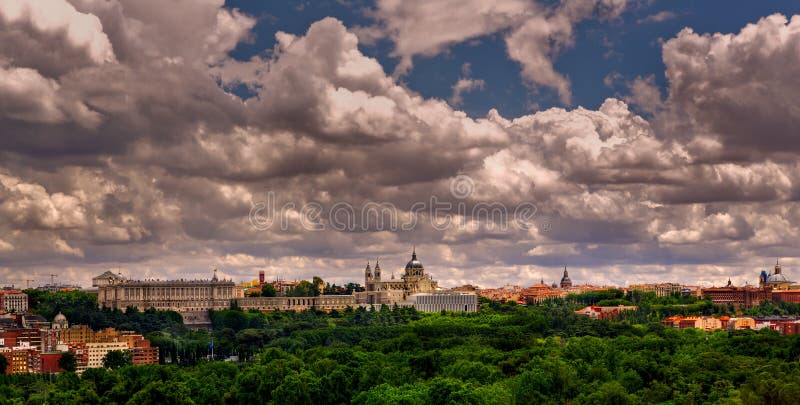 Flying over Madrid stock photo. Image of dusk, architecture - 246639334