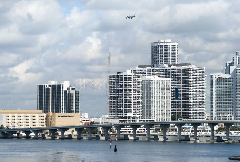 Flying Over Miami Downtown stock image. Image of building - 135306545