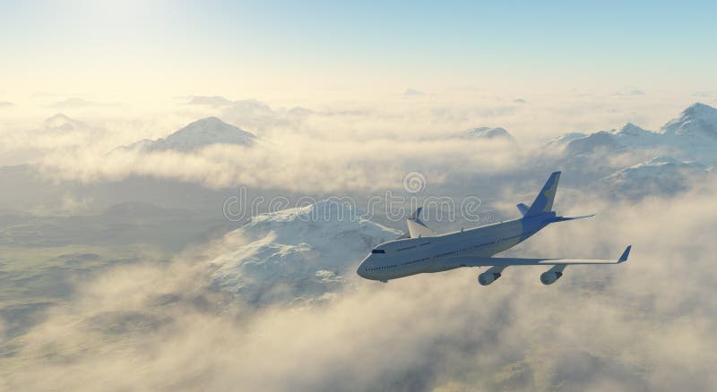 Flying over the mountains stock illustration. Illustration of aviation ...