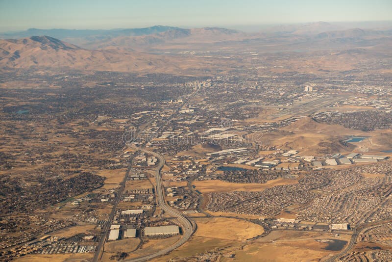 Flying Over Reno Nevada and the Rockies Stock Image - Image of skyline ...